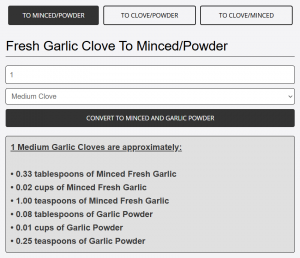 Fresh Garlic Clove, Minced and Powder Converter - Miss Vickie