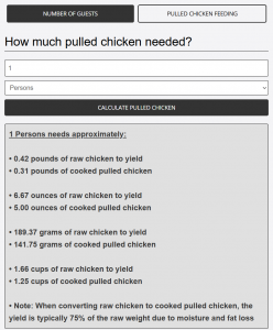 Pulled and Shredded Chicken Per Person Portion Calculator - Miss Vickie